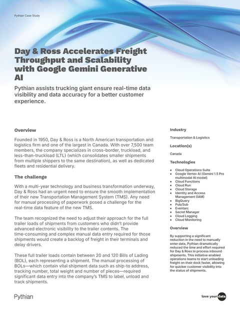 Day & Ross Freight Optimization with Google Gemini AI | Pythian | Case Study