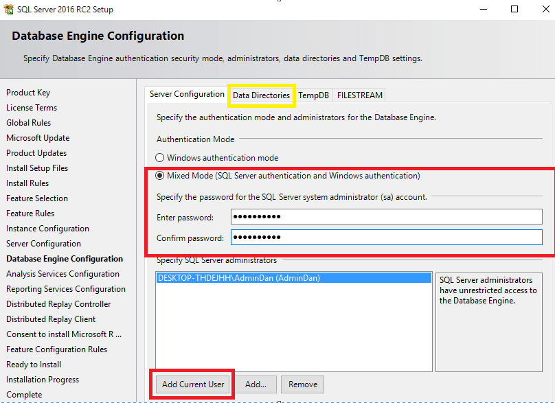 Installing SQL server 2016 - standalone instance - new features