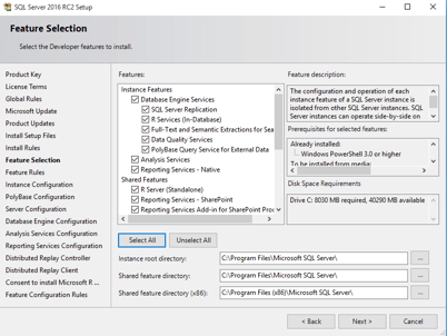 Installing SQL server 2016 - standalone instance - new features