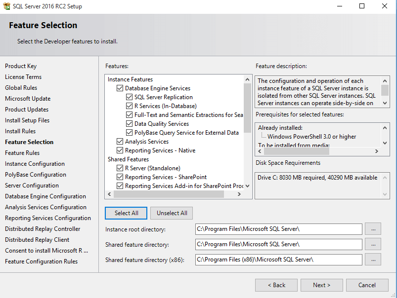 Installing SQL server 2016 - standalone instance - new features