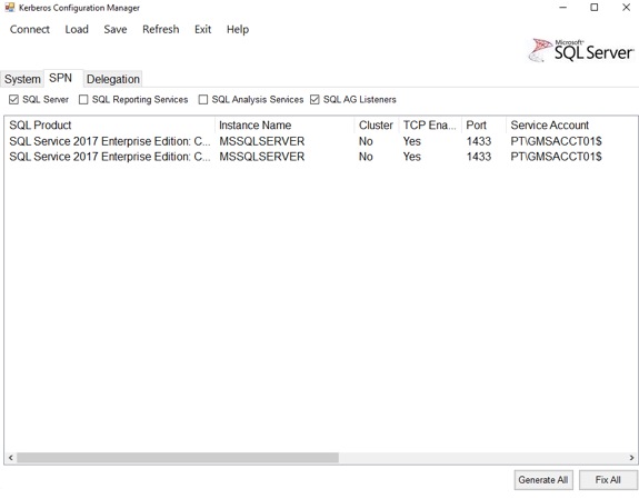 Using Kerberos configuration manager to resolve Microsoft SQL server SPN issues