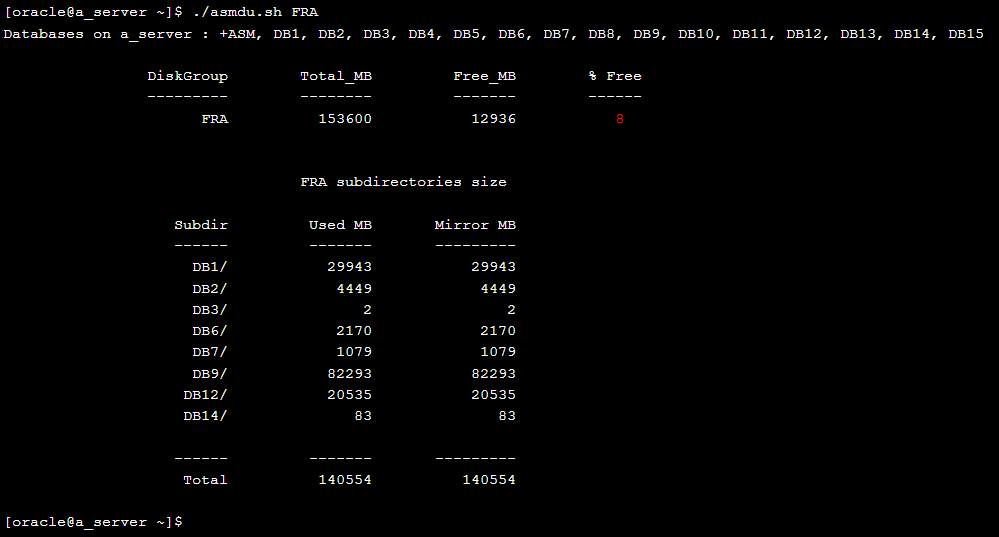 ASMCMD> a better DU, version 2
