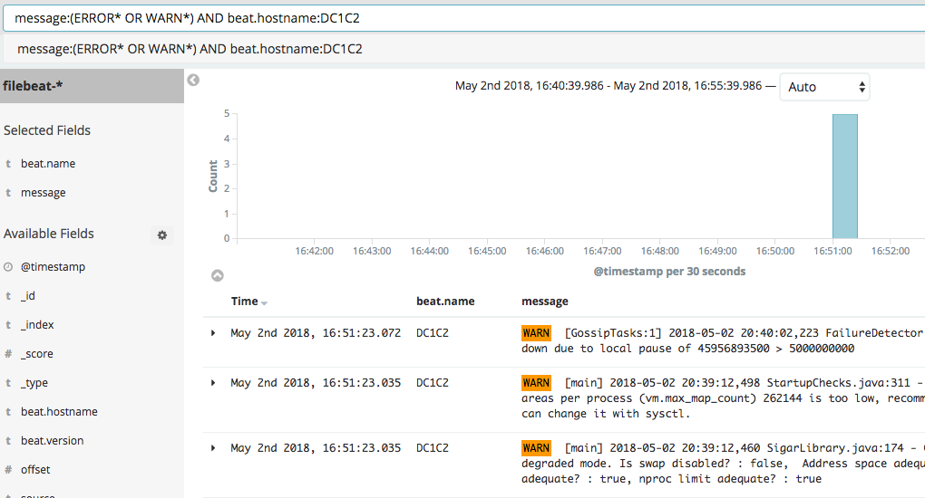 Cassandra open-source log analysis in Kibana, using filebeat, modeled ...
