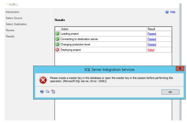 How to fix SSIS deployment error "please create a master key"