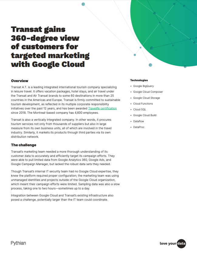 Transat gains 360-degree view of customers for targeted marketing with Google Cloud | Pythian